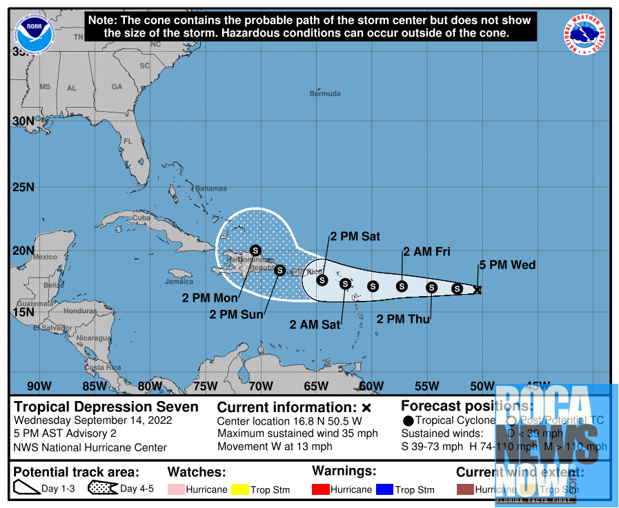 TROPICAL DEPRESSION SEVEN FORMS, TRACKING NEAR FLORIDA - BocaNewsNow.com