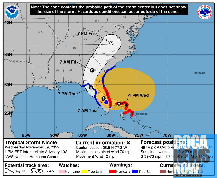 NICOLE LARGE TROPICAL STORM, WILL BECOME HURRICANE, APPROACHING FLORIDA ...